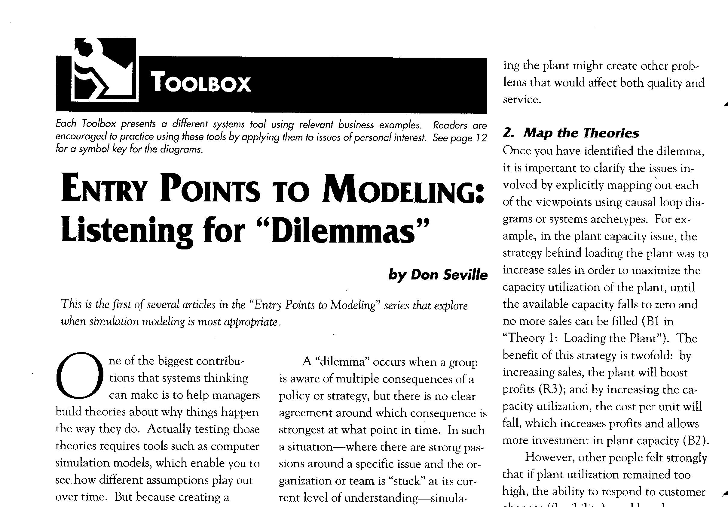 The Systems Thinker – Entry Points to Modeling: Listening for The Systems Thinker – Entry Points to Modeling: Listening for